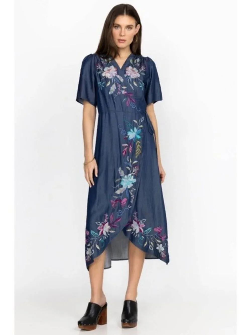 Johnny Was | Dresses | Johnny Was Nico Embroidered Wrap Dress Blue ...